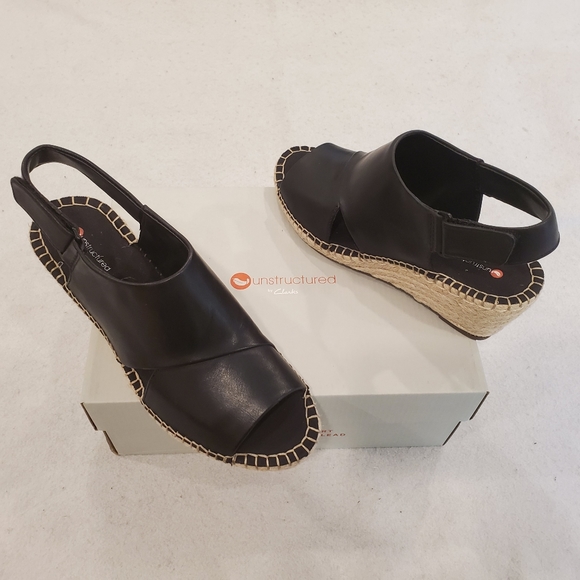 Clarks | Shoes | Clarks Sandals Black Leather Slingbacks Wedges | Poshmark